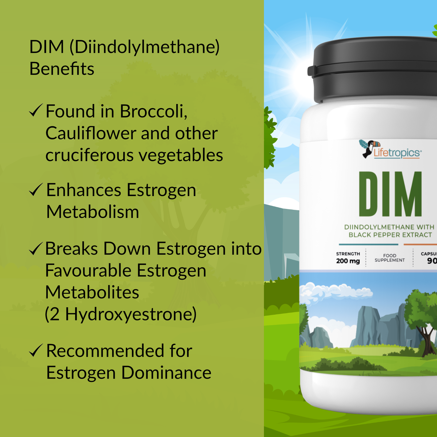 Lifetropics DIM - 200mg DIM Diindolylmethane with 20mg Black Pepper ...